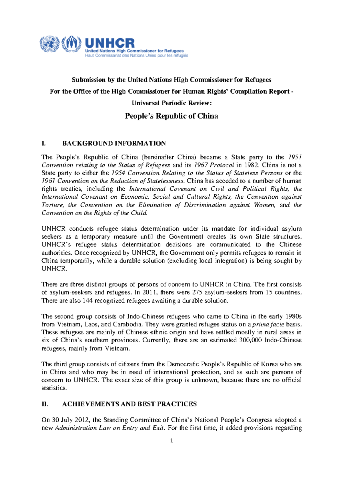 Unhcr CHINA MAIN SPEECHES - Submission by the United Nations High ...