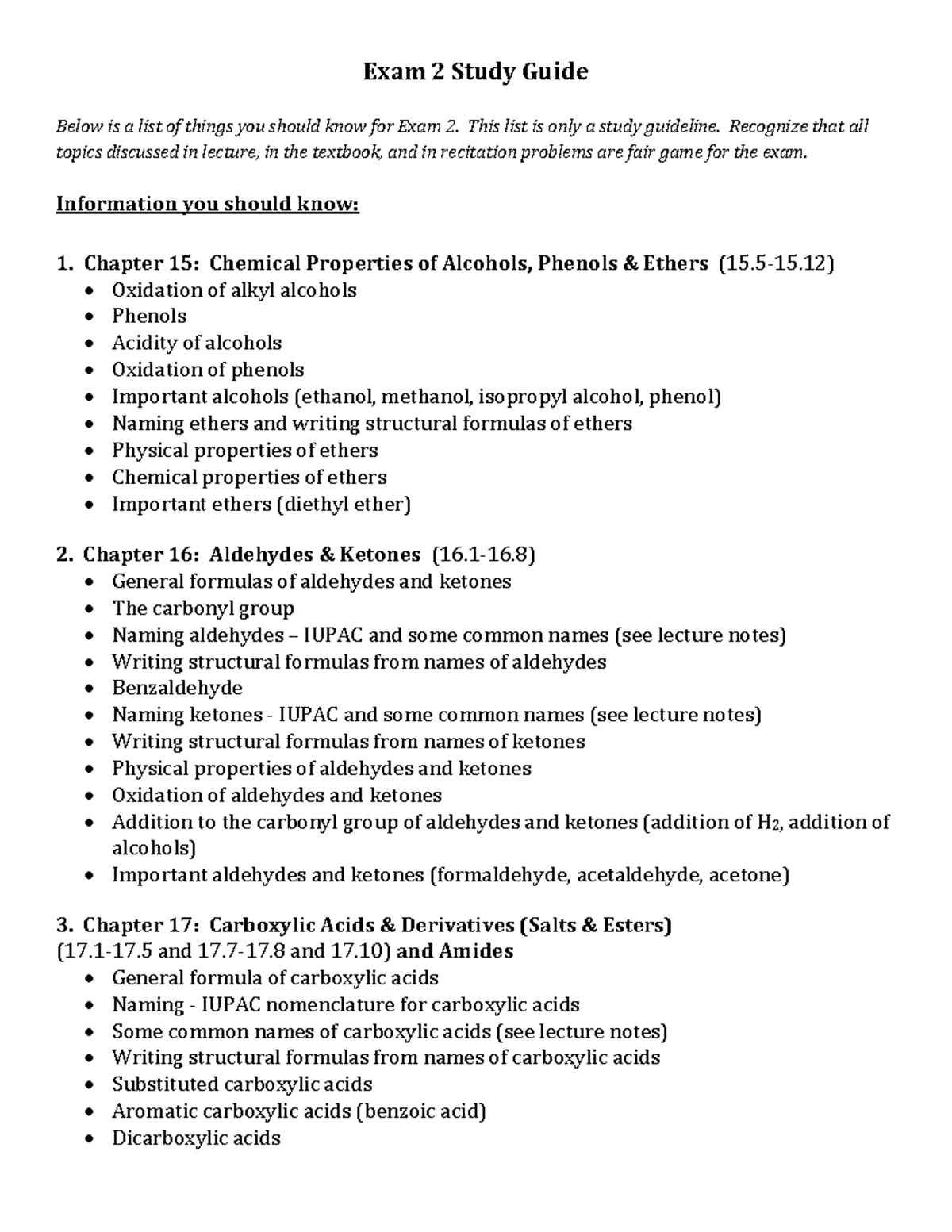 Chem 103 Exam 2 Study Guide - Exam 2 Study Guide Below is a list of ...
