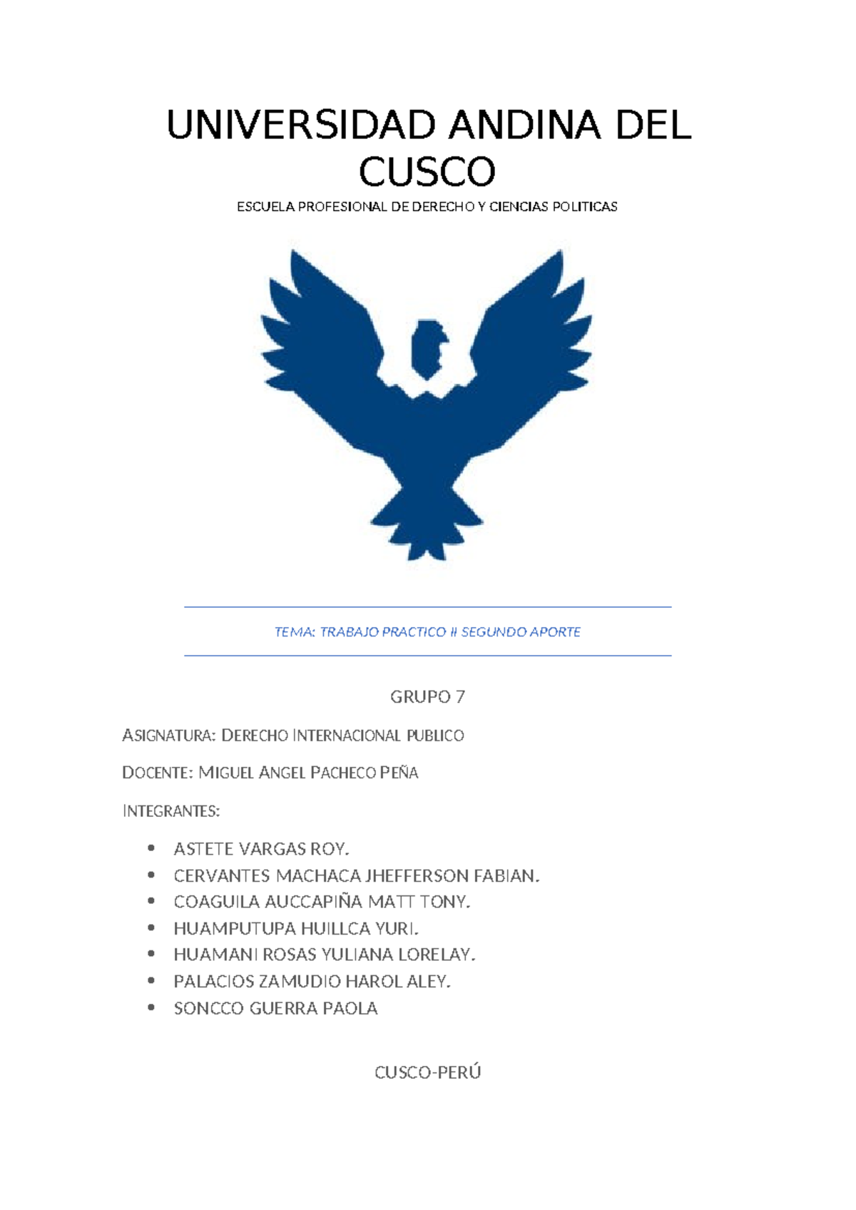 DIP Trabajo Práctico II - UNIVERSIDAD ANDINA DEL CUSCO ESCUELA ...