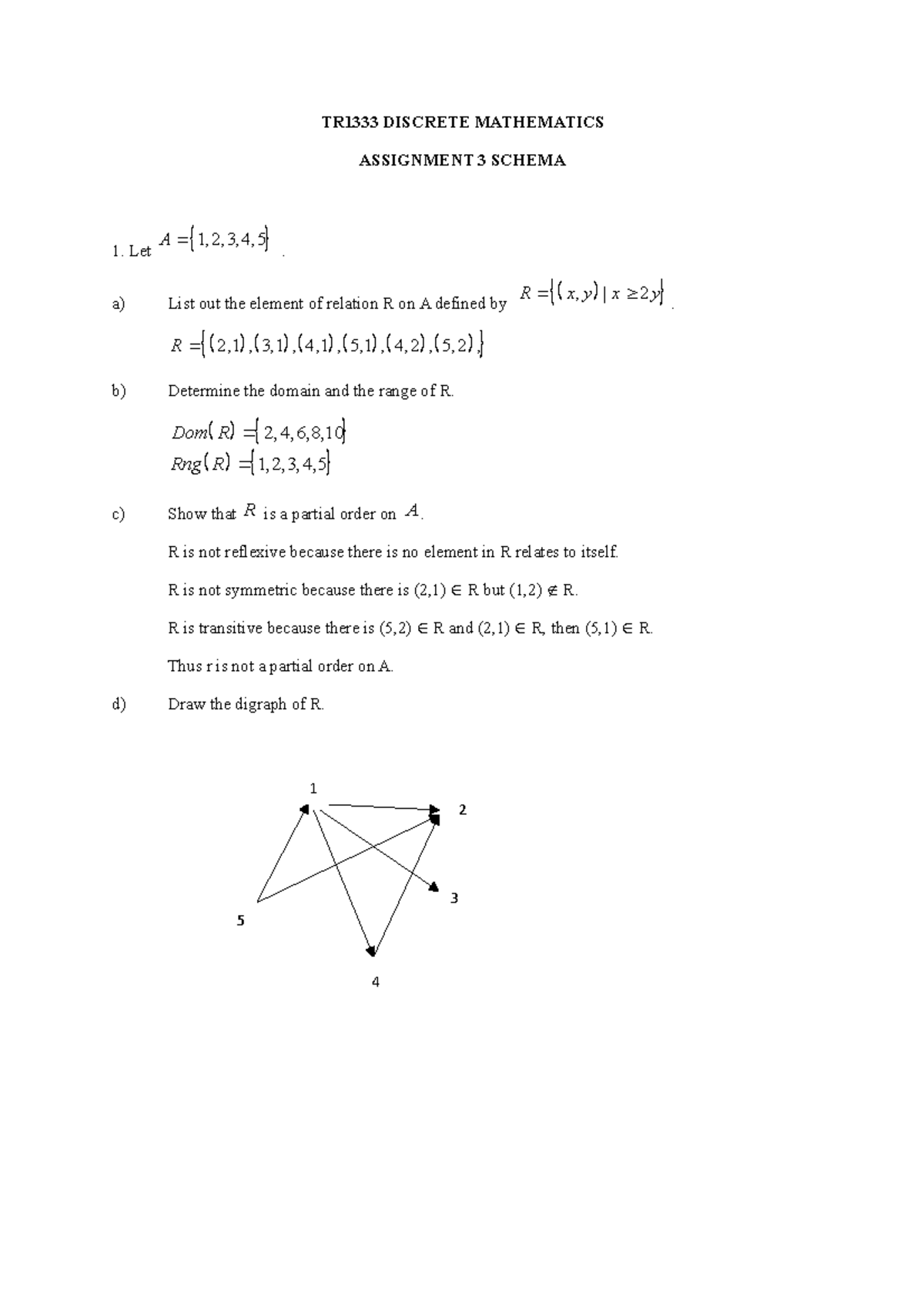 Assignment 3 Questions And Answers Discrete Mathematics Assignment 3 Schema 1 Let A A 1 2