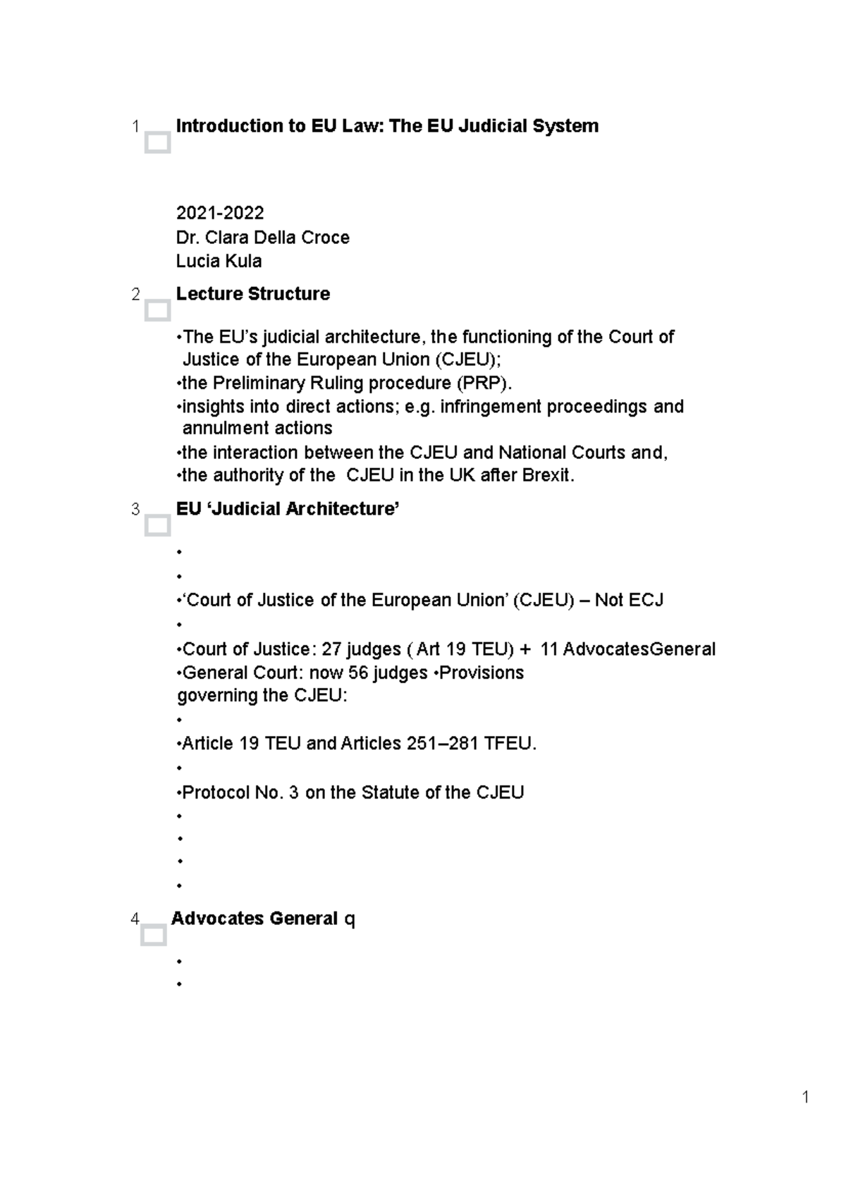 Introduction to EU Law: The EU Judicial System - Studocu