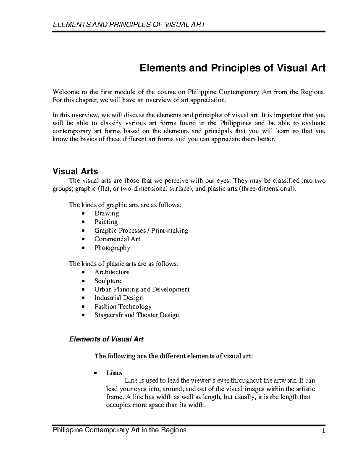 Course Module-Elements and Principles of Visual Art Senior High School ...