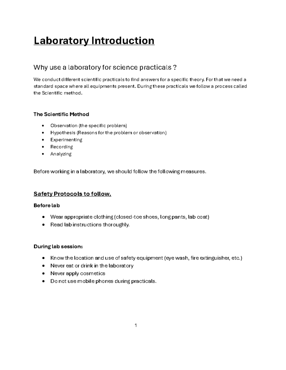 Laboratory Introduction - For that we need a standard space where all ...