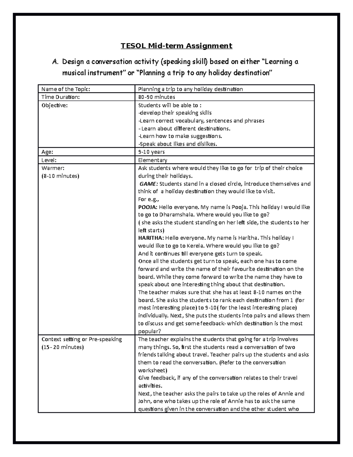 465725609 Tesol Mid Term Assignment 1 - TESOL Mid-term Assignment A ...