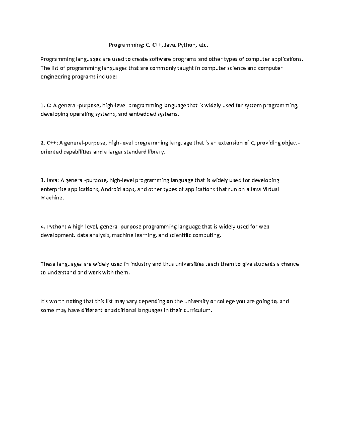 Programing C Wps Office Programming C C Java Python Etc Programming Languages Are