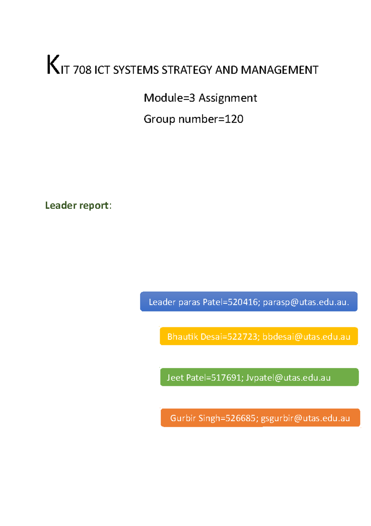 Module 03 - KIT 708 ICT SYSTEMS STRATEGY AND MANAGEMENT Module=3 ...