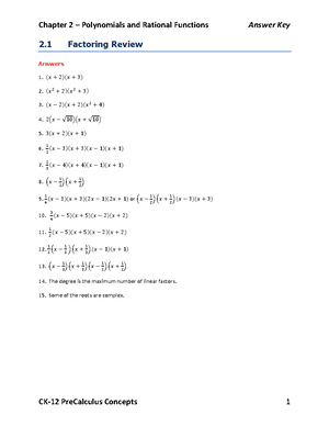 Answer Key CK-12 Chapter 02 Pre Calculus Concepts - 2 Factoring Review ...