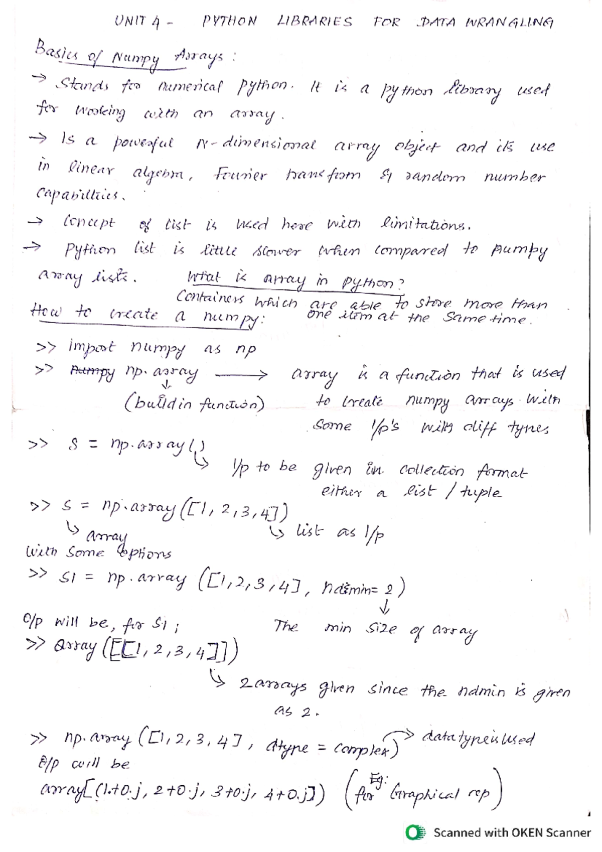 Unit-4 & 5 - FDS - UNIT PYTHON LIBRARIES FOR DATA WRANGLING Basics of Numpy Arrays Stands for ...