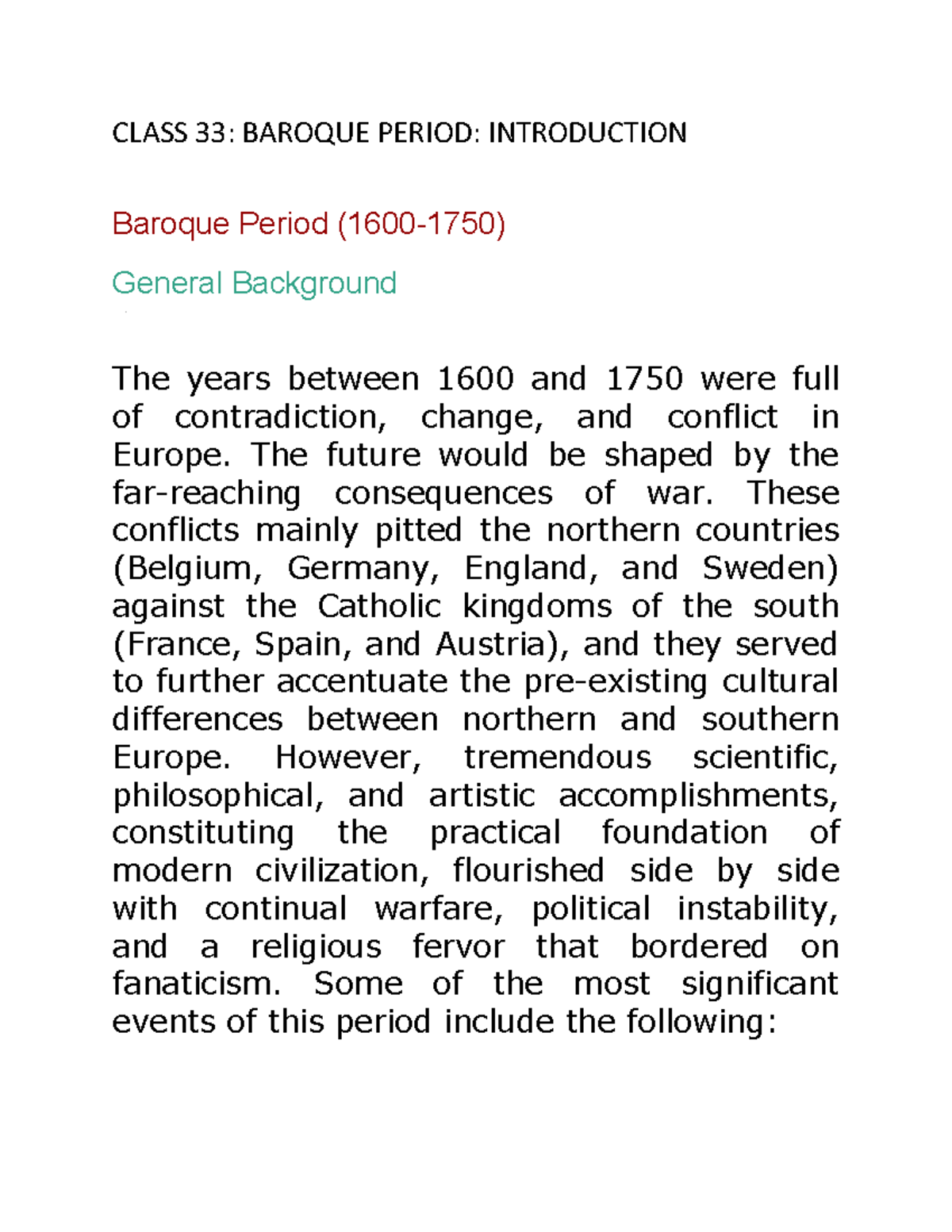 MUS 111 Class 33- Baroque Period - CLASS 33: BAROQUE PERIOD ...