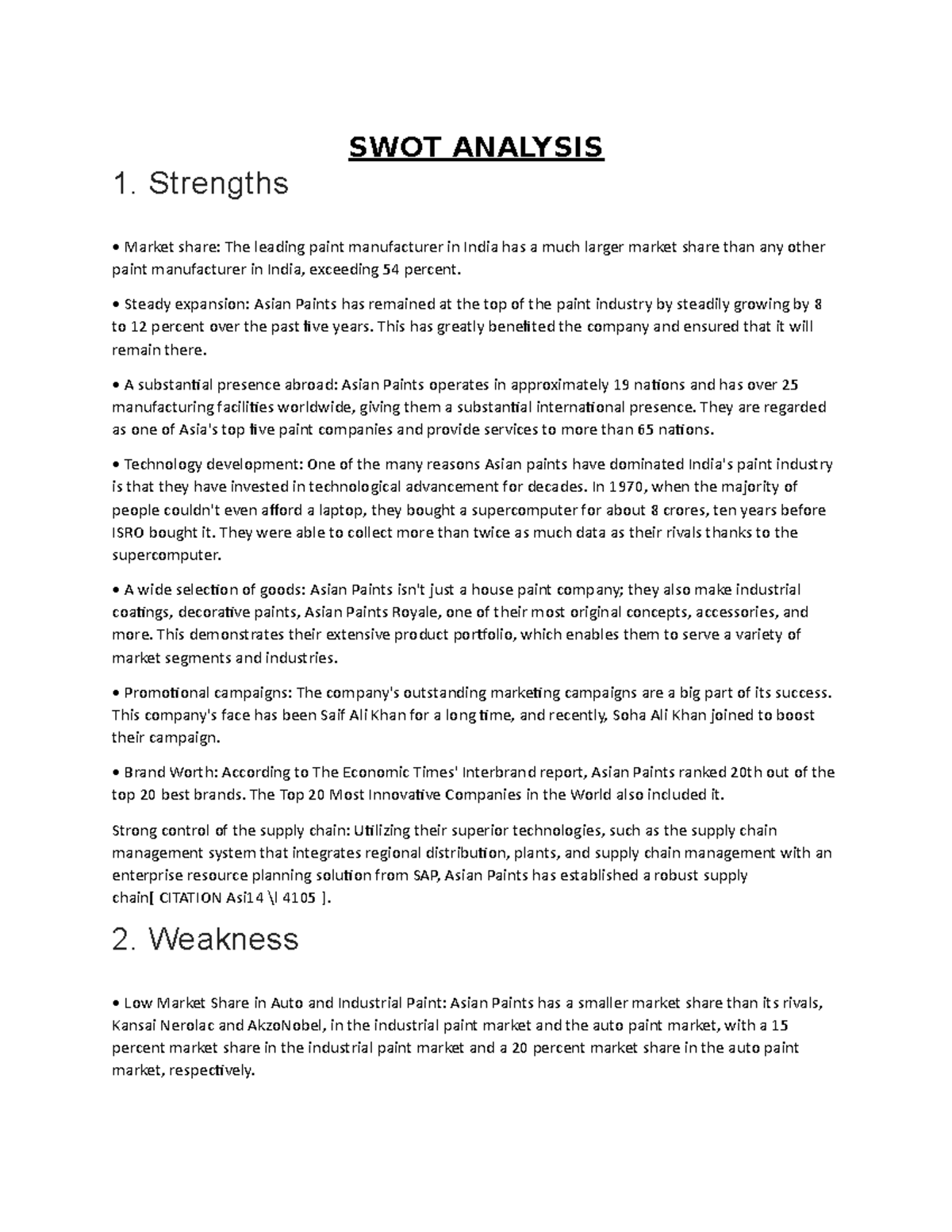 SWOT Analysis - SWOT ANALYSIS 1. Strengths Market share: The leading ...