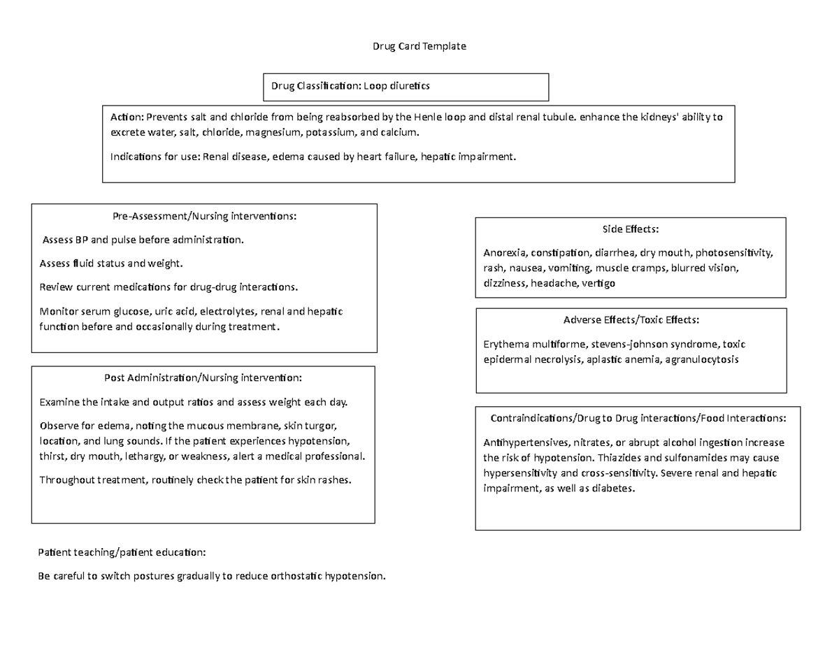 1Loop Diuretics Drug Card - Drug Card Template Patient teaching/patient ...