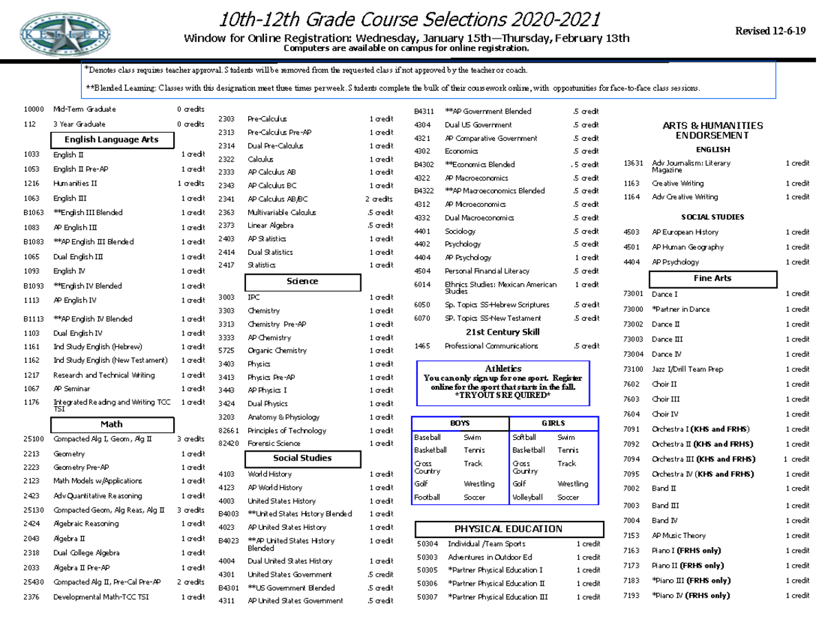 Httpswww.kellerisd - School - 10th-12th Grade Course Selections 2020 ...