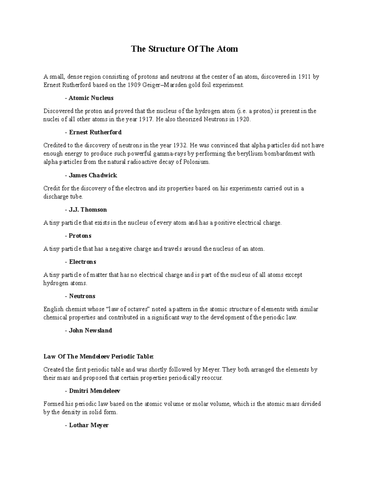 Phy Sci Reviewer (Reporter 1) - The Structure Of The Atom A small ...
