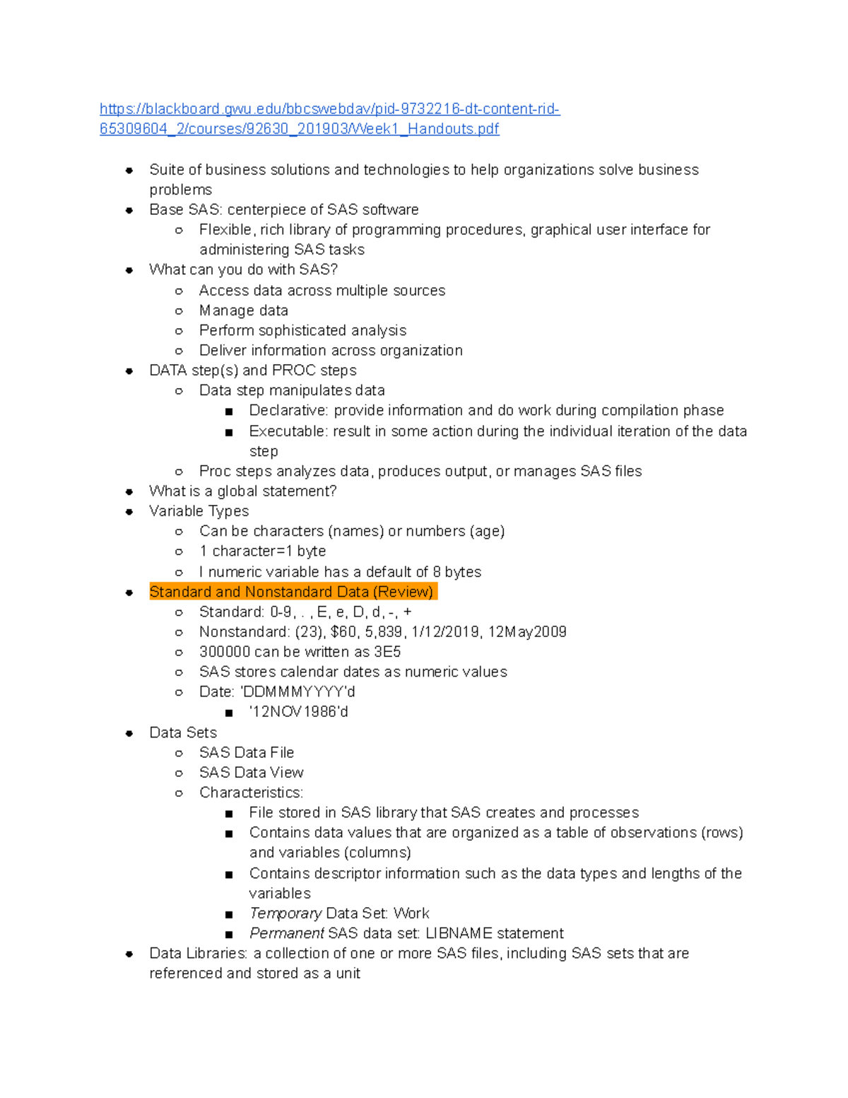 SAS Week 1 Lecture Notes - blackboard.gwu/bbcswebdav/pid-9732216-dt ...