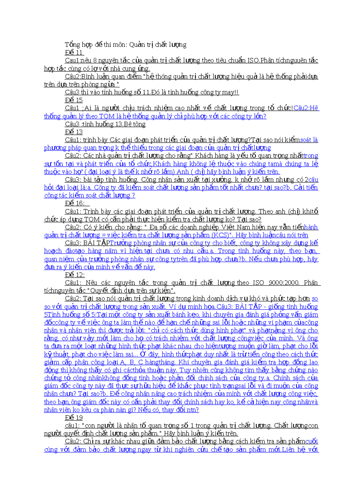 Đề thi môn quản lý chất lượng 385931 - T ng h p đ thi môn: Qu n tr ch t l ng ổ ợ ề ả ị ấ ượ Đ 11 ...