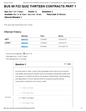 BUS 80 F22 QUIZ Eleven Criminal LAW PART 1 FA22 BUS3-80 Sec 01 - Legal Environment of Bus - BUS ...