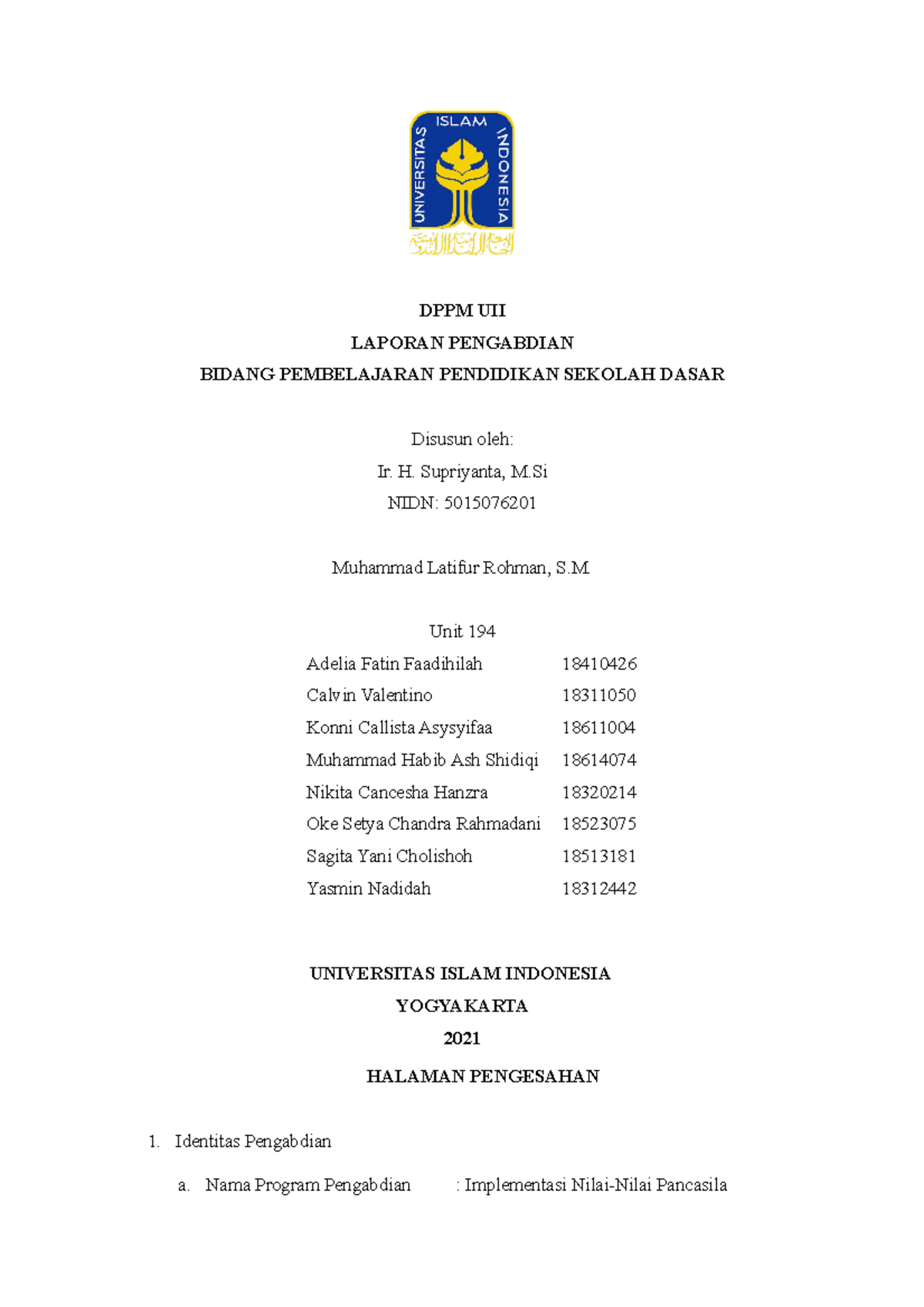 Program Kerja UNIT 194 Pembelajaran - DPPM UII LAPORAN PENGABDIAN ...