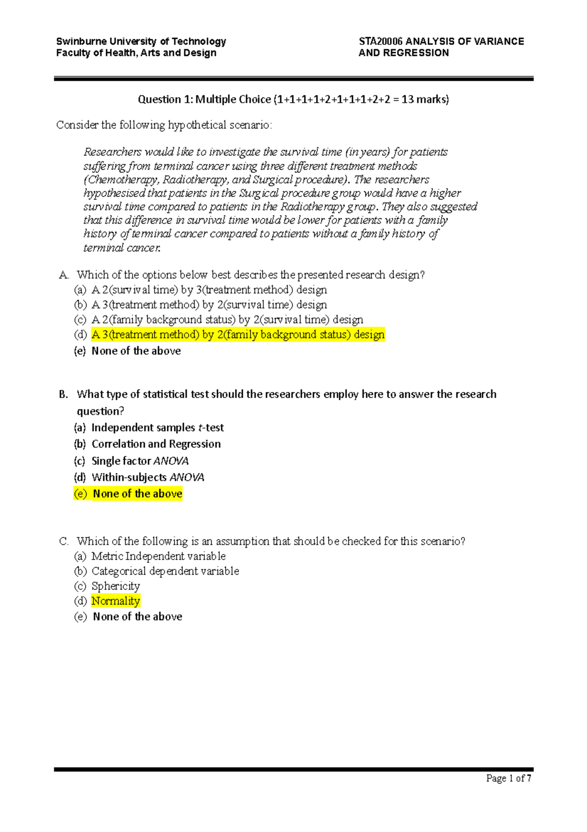 Practice exam A solutions - Question 1: Multiple Choice (1+1+1+1+2+1+1 ...