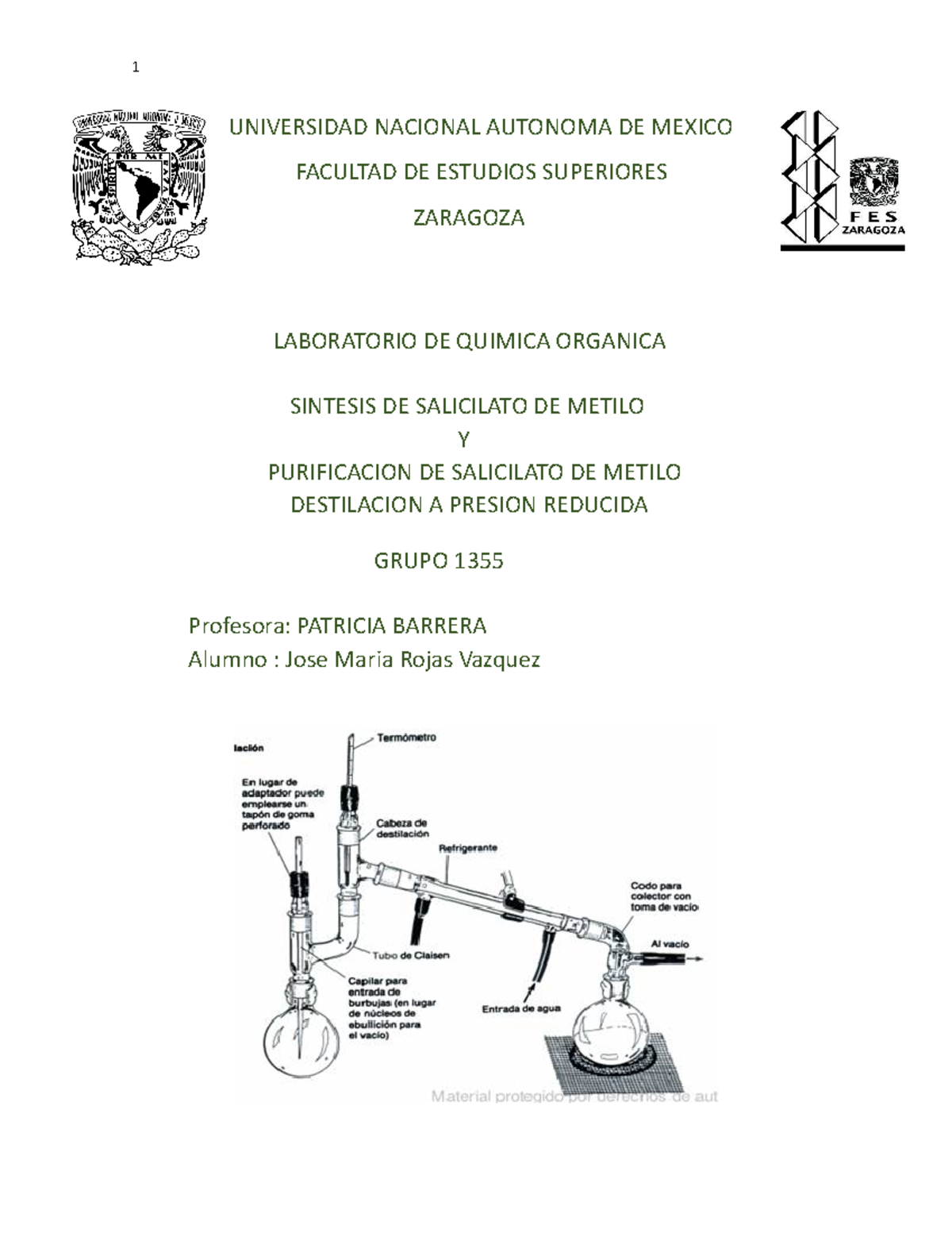 Sintesis de salicilato de metilo - UNIVERSIDAD NACIONAL AUTONOMA DE ...