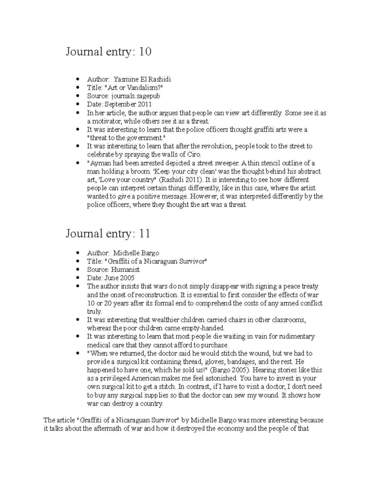 Journal Entry 10AND11 - Journal entry: 10 Author: Yasmine El Rashidi ...
