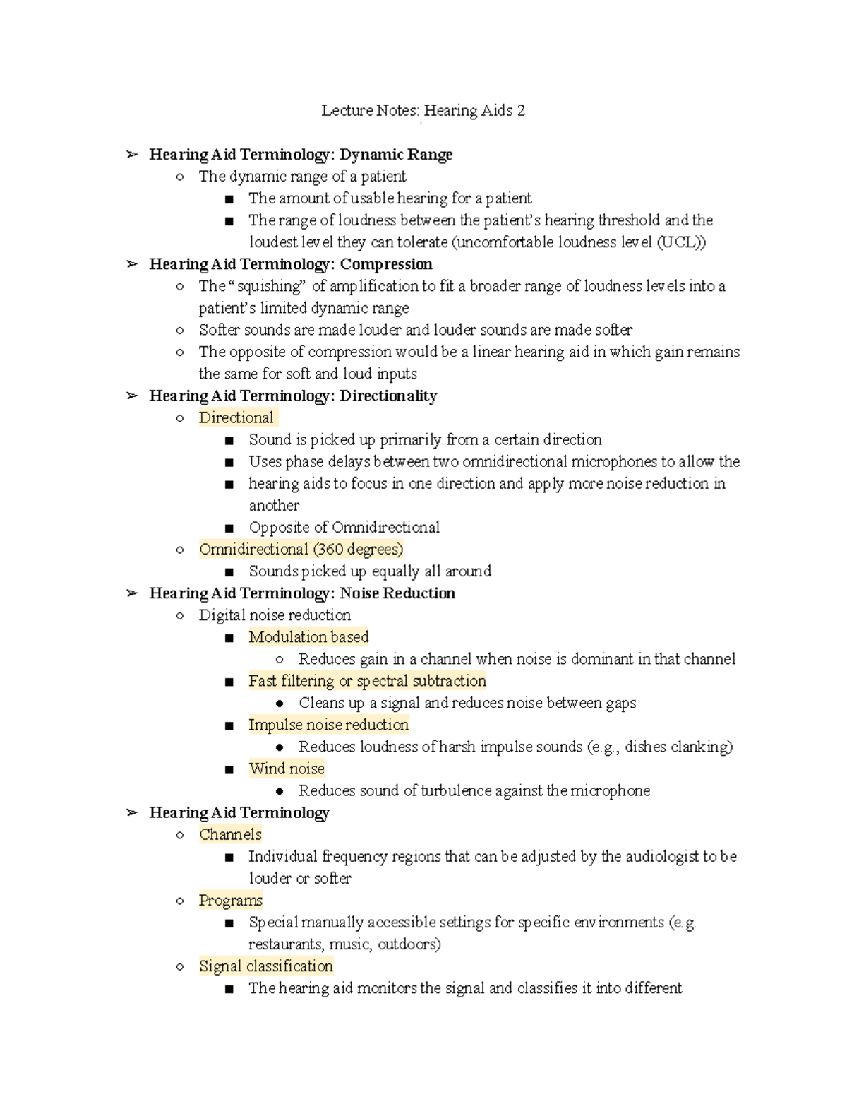 SLPA 127 Notes 4 - Lecture Notes: Hearing Aids 2 Hearing Aid ...