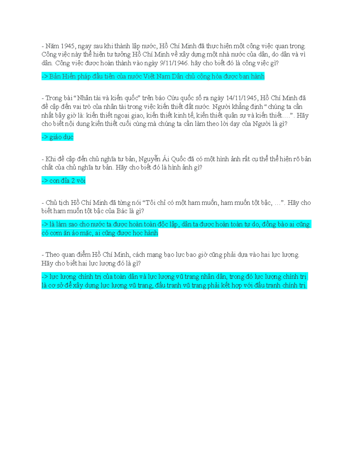 BT BUOI 7 - On tap TTHCM - Năm 1945, ngay sau khi thành lập nước, Hồ Chí Minh đã thực hiện một ...