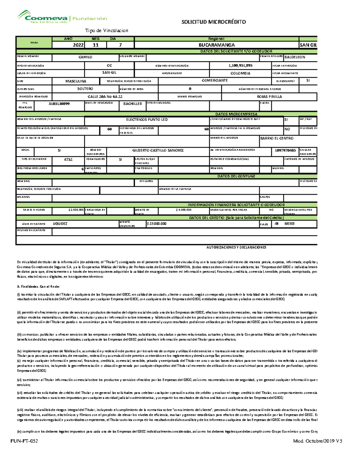 1825 - Solicitud Microcrédito Persona Natural - Tipo de Vinculacion AÑO ...