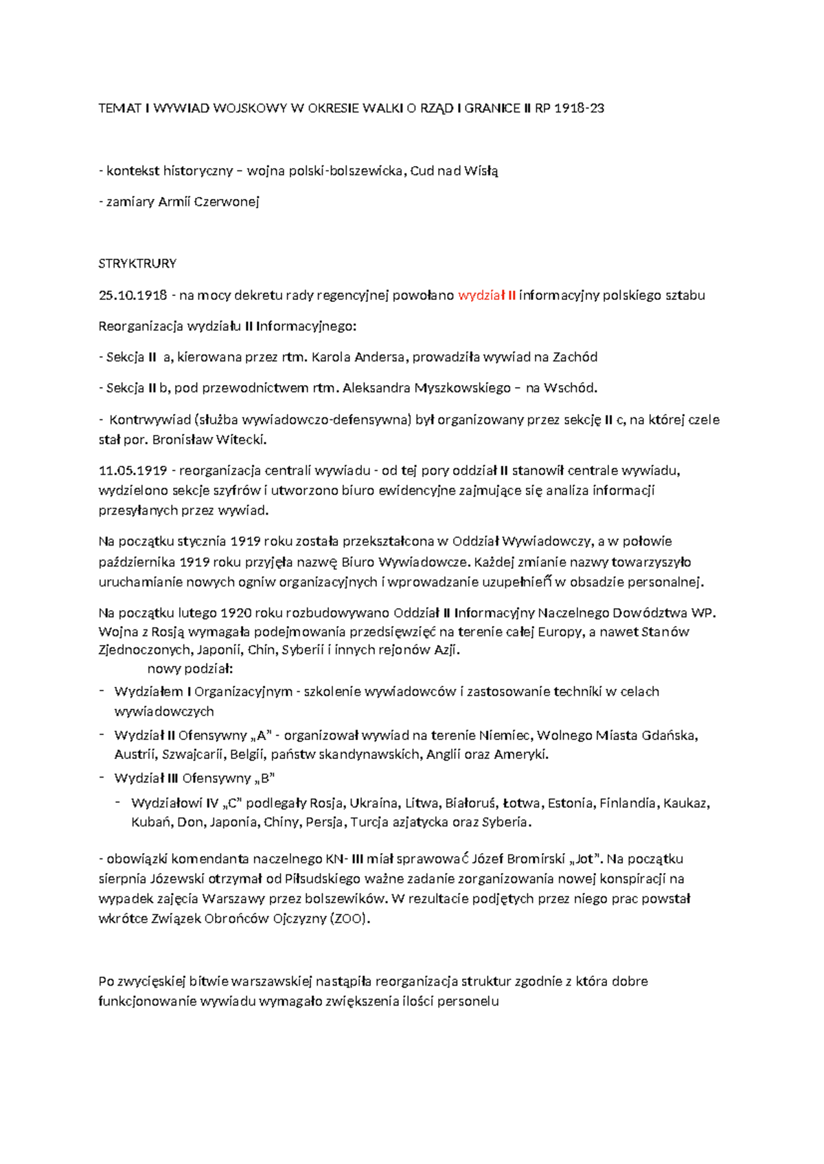 HBW Temat I - wywiad wojskowy 1918-23 - TEMAT I WYWIAD WOJSKOWY W OKRESIE WALKI O RZĄD I GRANICE ...