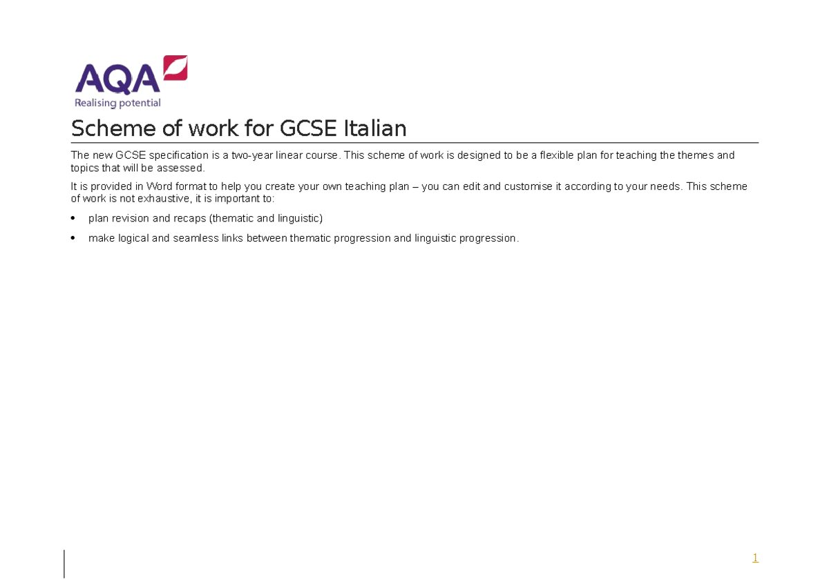 AQA-8633-SOW - xcgvhbjnkjlm; - Scheme of work for GCSE Italian The new ...