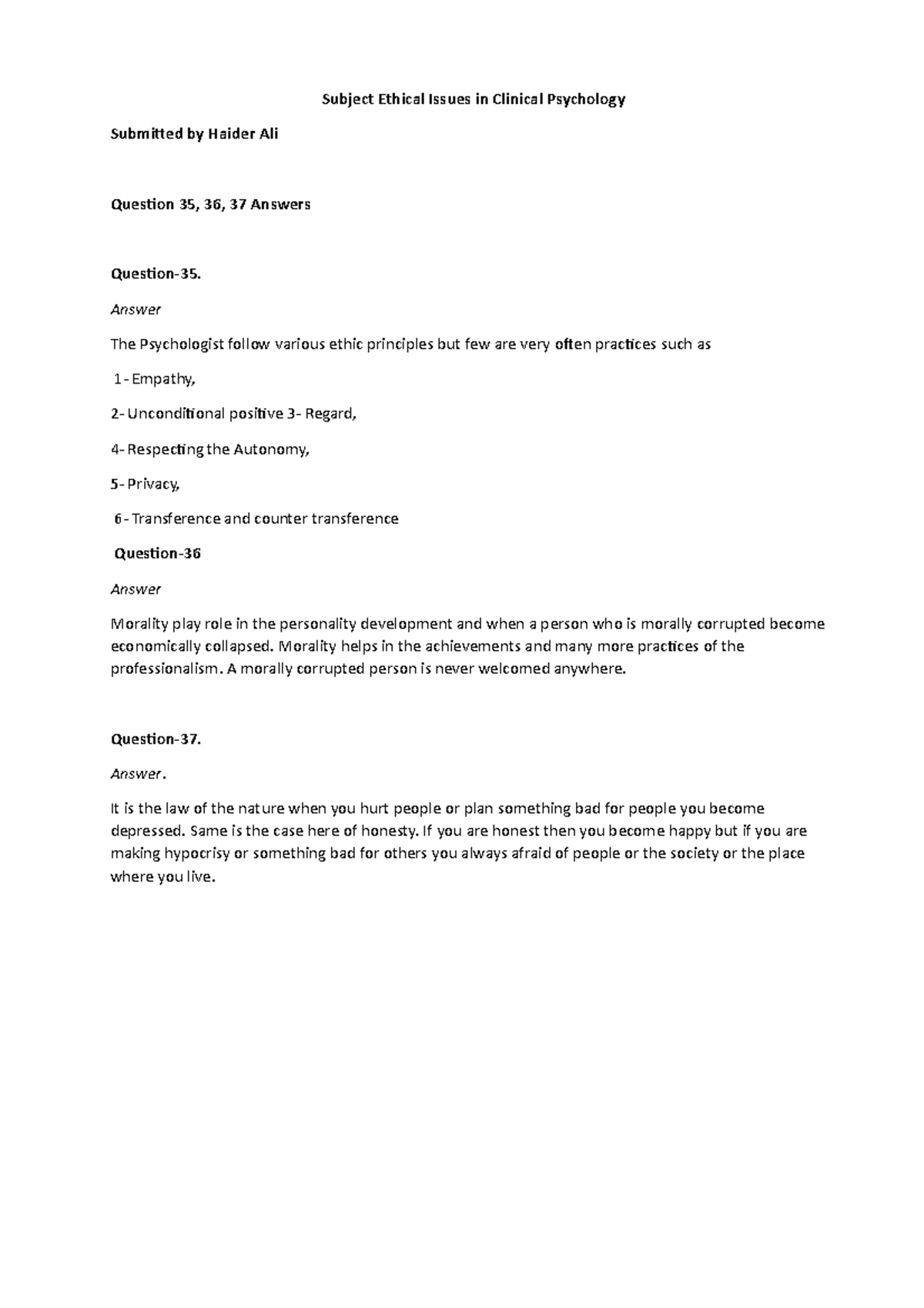 Haider Ali Assignment - Use it for the positive purposes and learning purposes only. - Subject ...