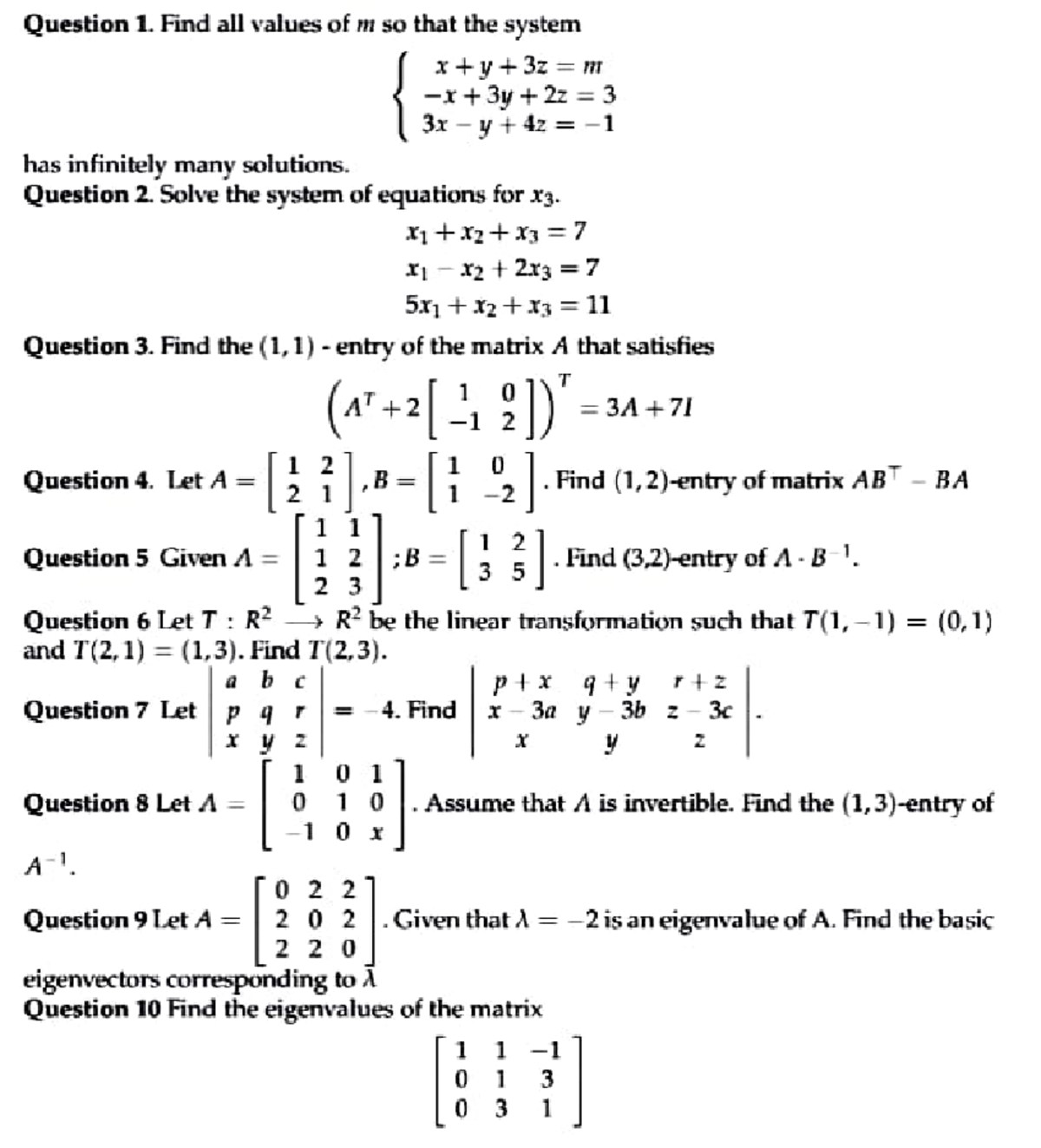 Adobe Scan Oct 23, 2023 - Bài tập ma trận - Ouestion 1. Find all values ...