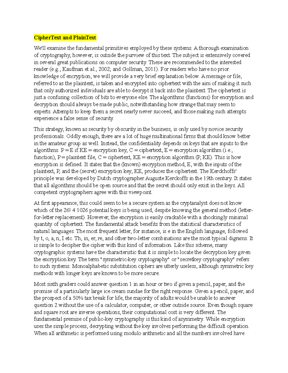 Cipher Text and Plain Text - CipherText and PlainText We'll examine the ...