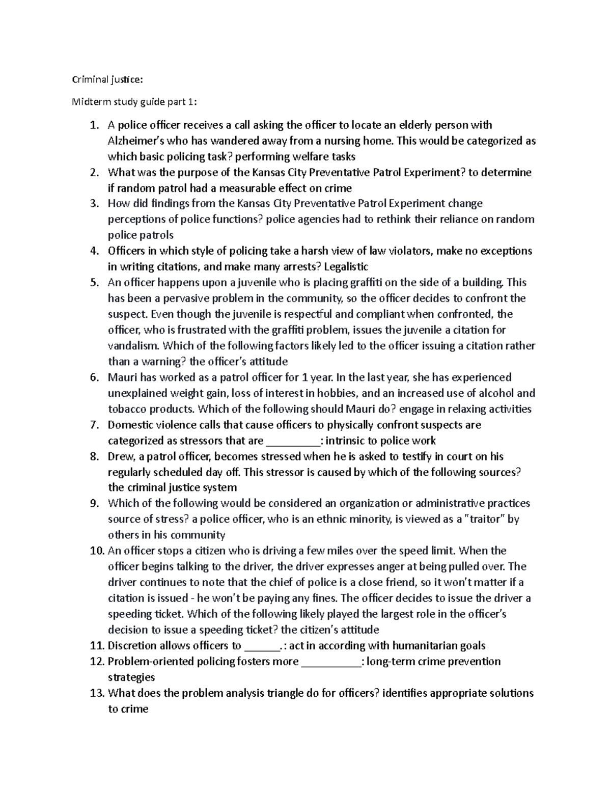 Criminal justice midterm study guide part 2 - Criminal justice: Midterm ...