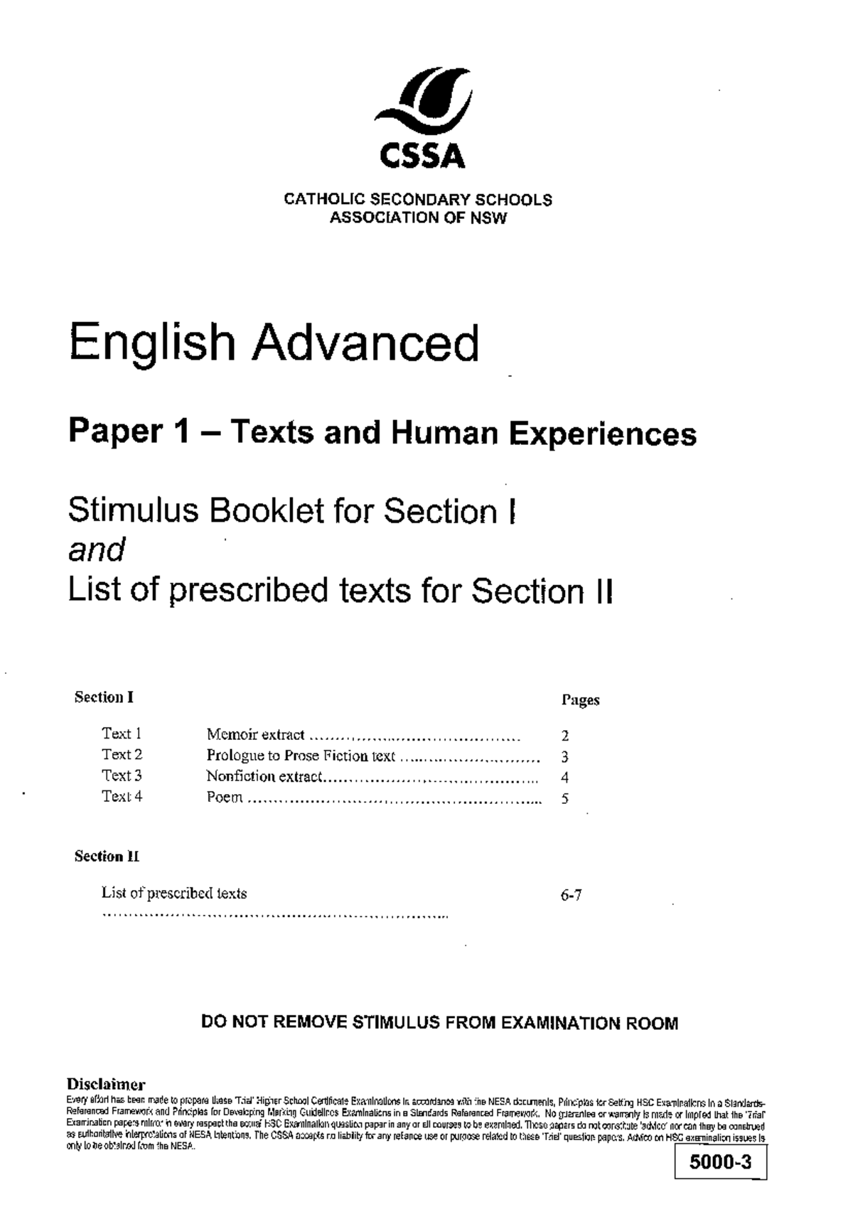 2020 CSSA Adv Trial Paper 1 Stimulus Booklet copy - CSSA CATHOLIC ...