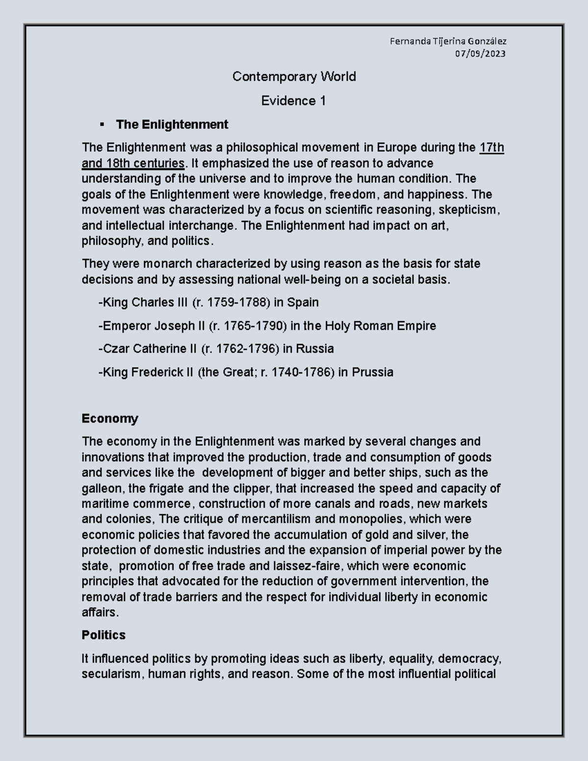 Contemporary World evidence 1 - contemporary world - TecMilenio - Studocu