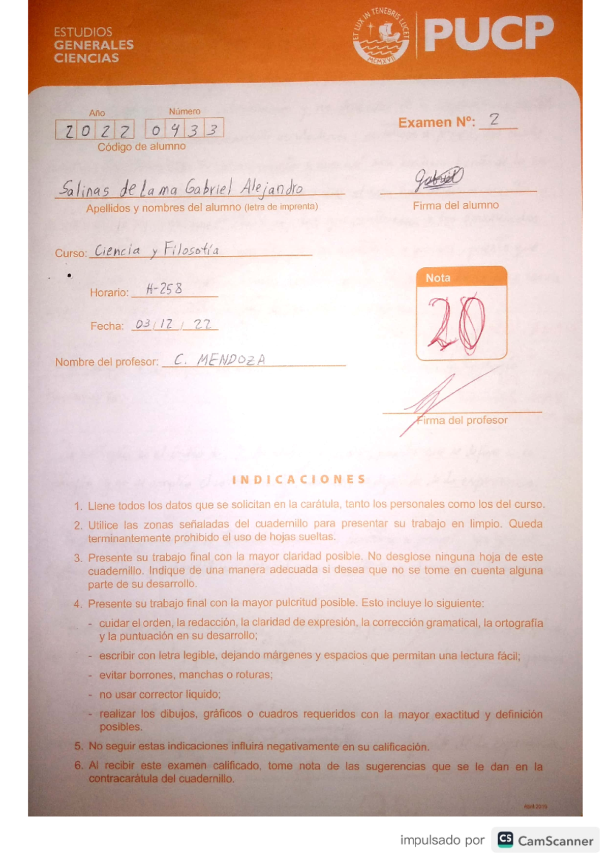 examen final CFIL pucp profesor Mendoza, las primeras preguntas son ...