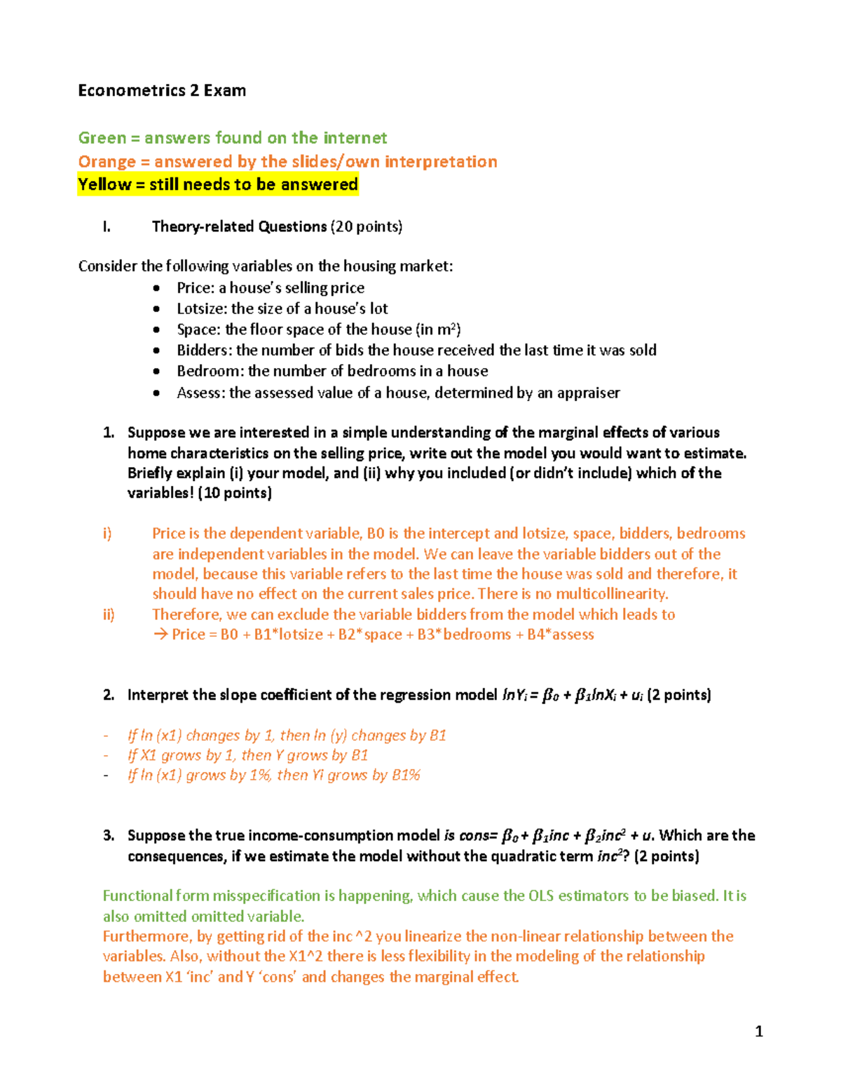 394609595 Econometrics 2 Exam Answers - Econometrics 2 Exam Green ...