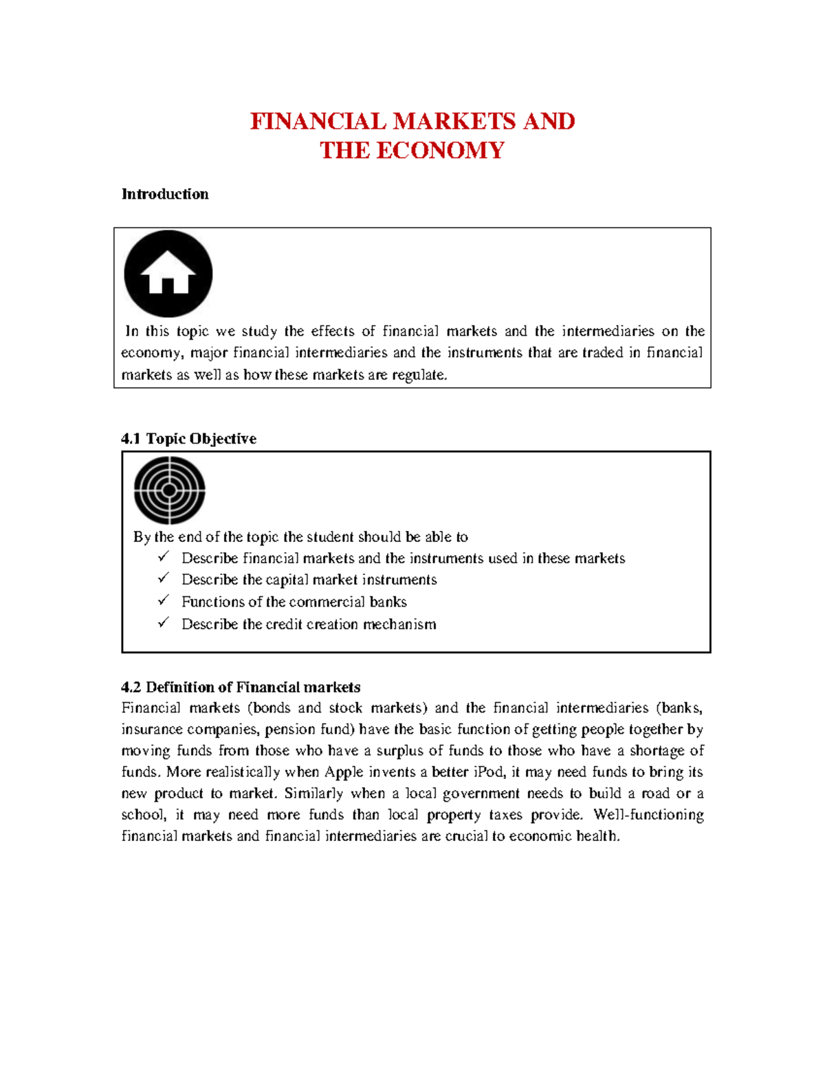 Financial Markets AND THE Economy Notes - FINANCIAL MARKETS AND THE ...
