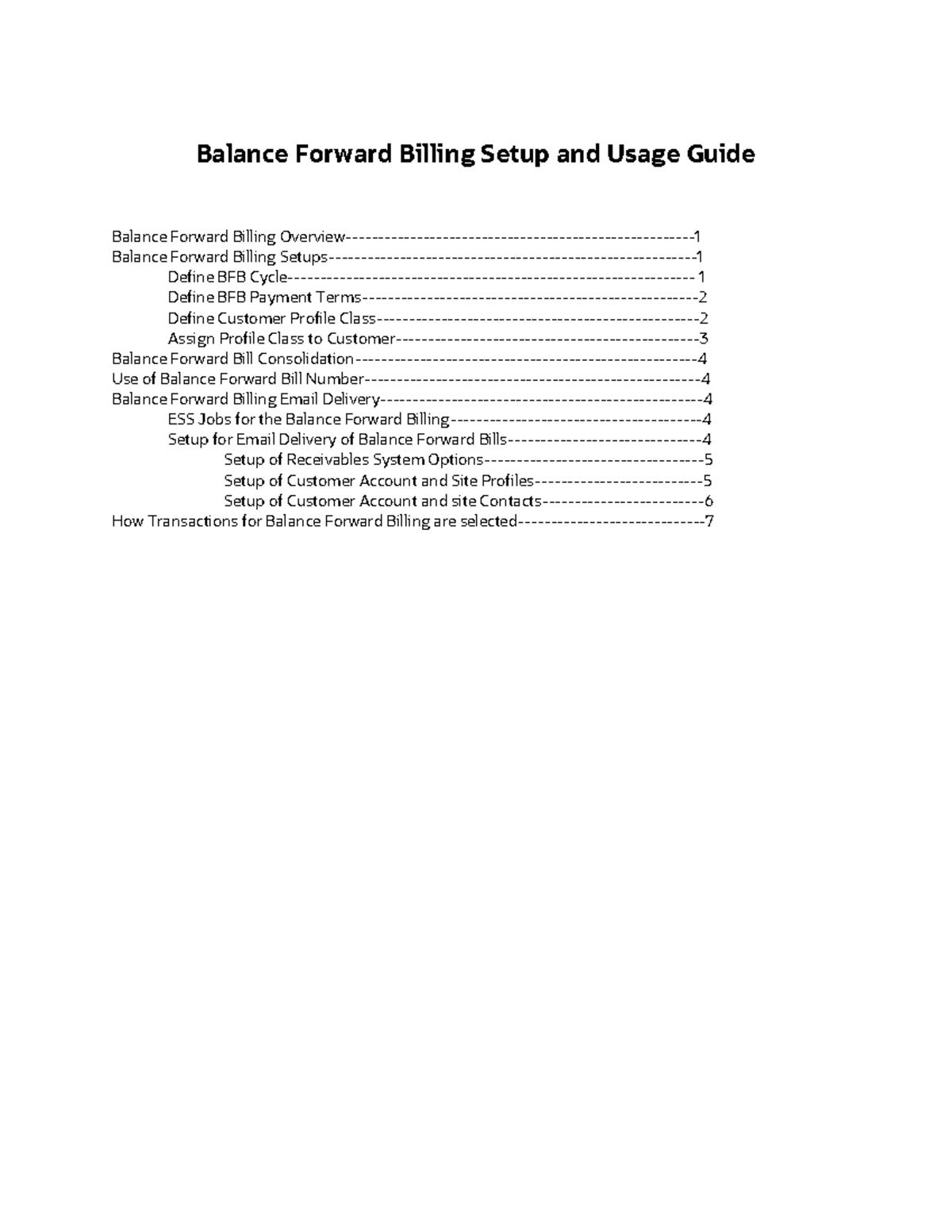 Balance Forward Billing Reference Document - Balance Forward Billing ...