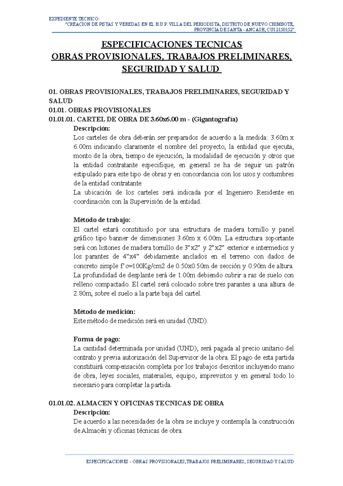 1. Obras Provisionales, Trabajos Preliminares, Seguridad Y Salud - "CREACION DE PISTAS Y - Studocu