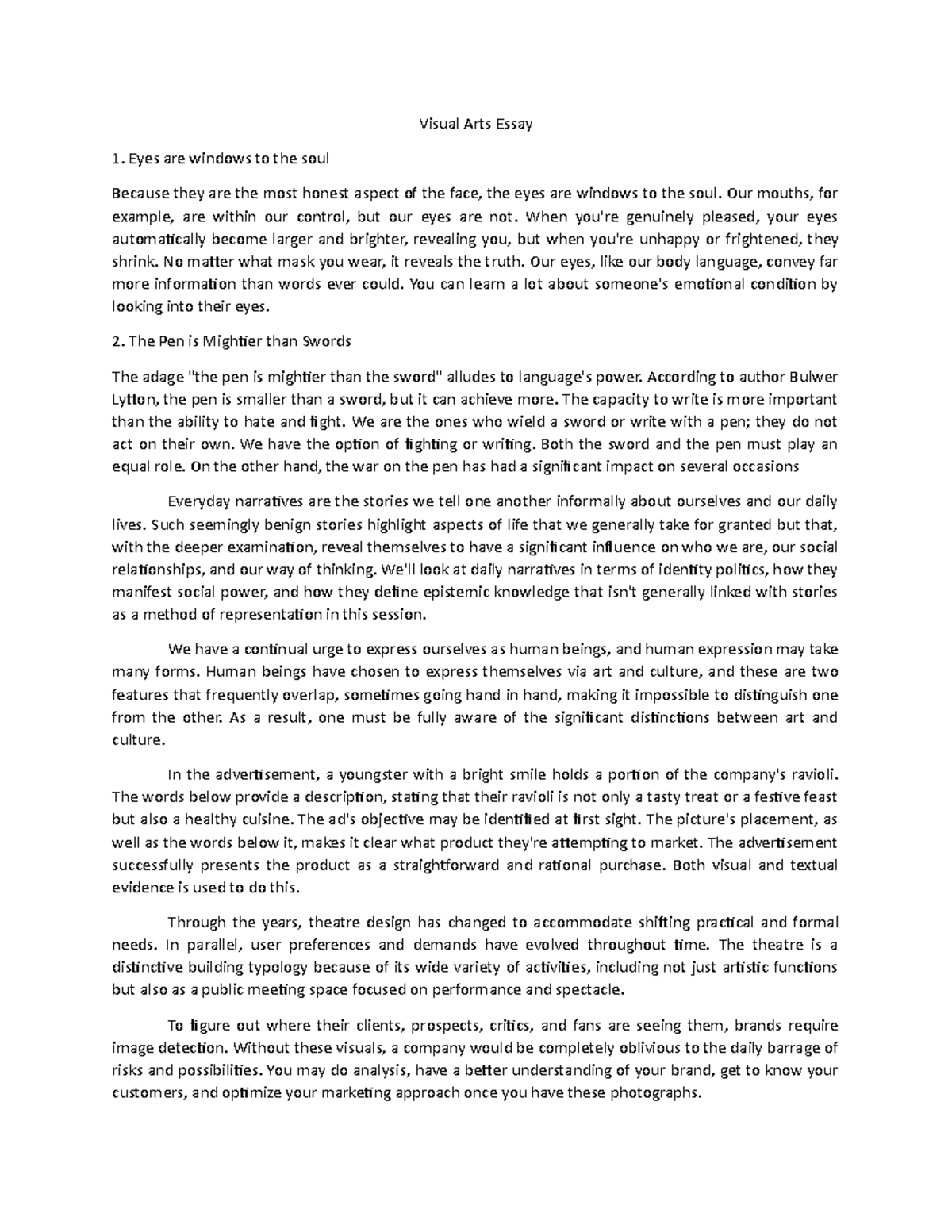 Visual Arts Essay - Visual Arts Essay Eyes are windows to the soul ...