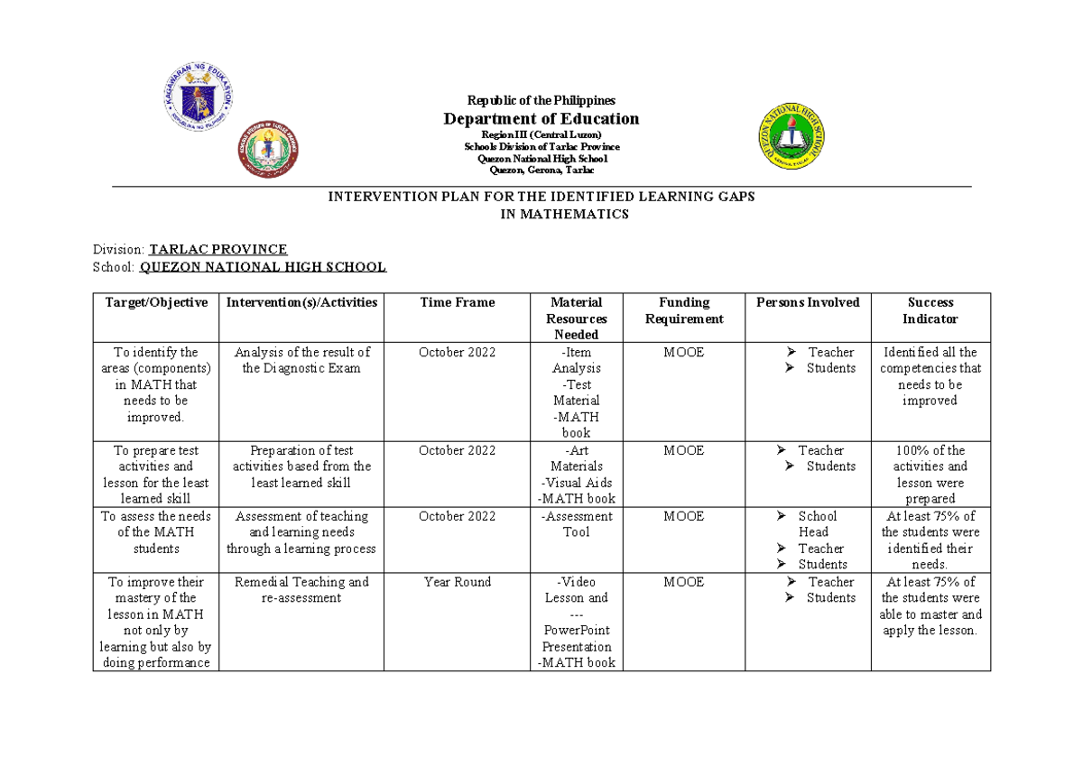 601169818-MATH- Intervention - Republic of the Philippines Department ...