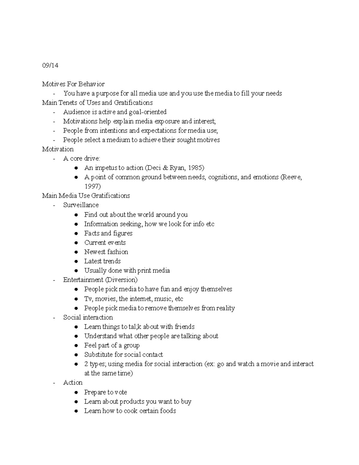 CM180 Notes-3 - Beaudoin - 09/ Motives For Behavior - You have a ...