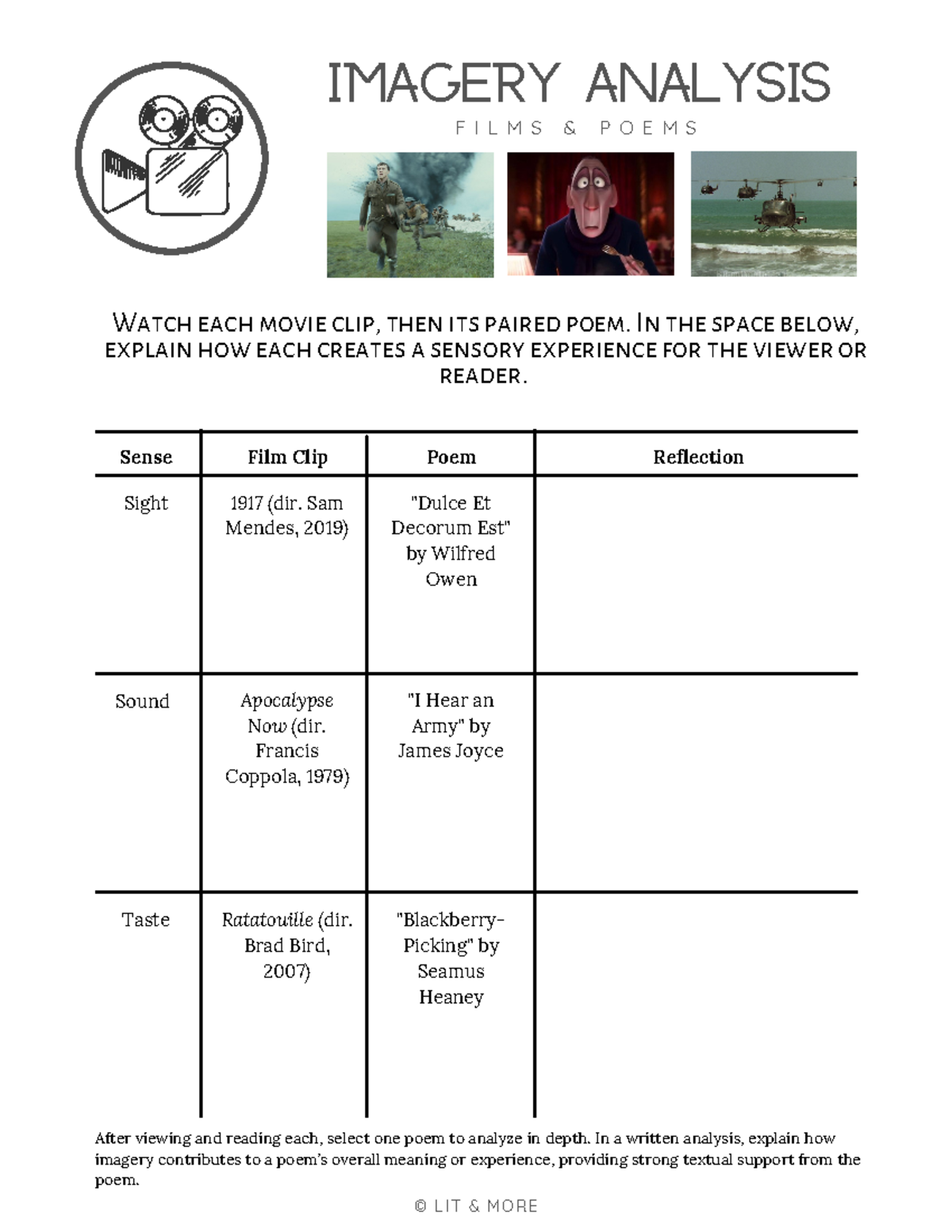 Imagery Analysis - Watch each movie clip, then its paired poem. In the ...