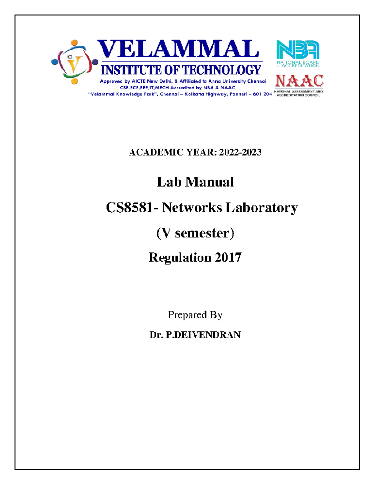 CS8581 Networks Lab Manual Student copy (6 - ACADEMIC YEAR: 2022- Lab Manual CS8581- Networks ...