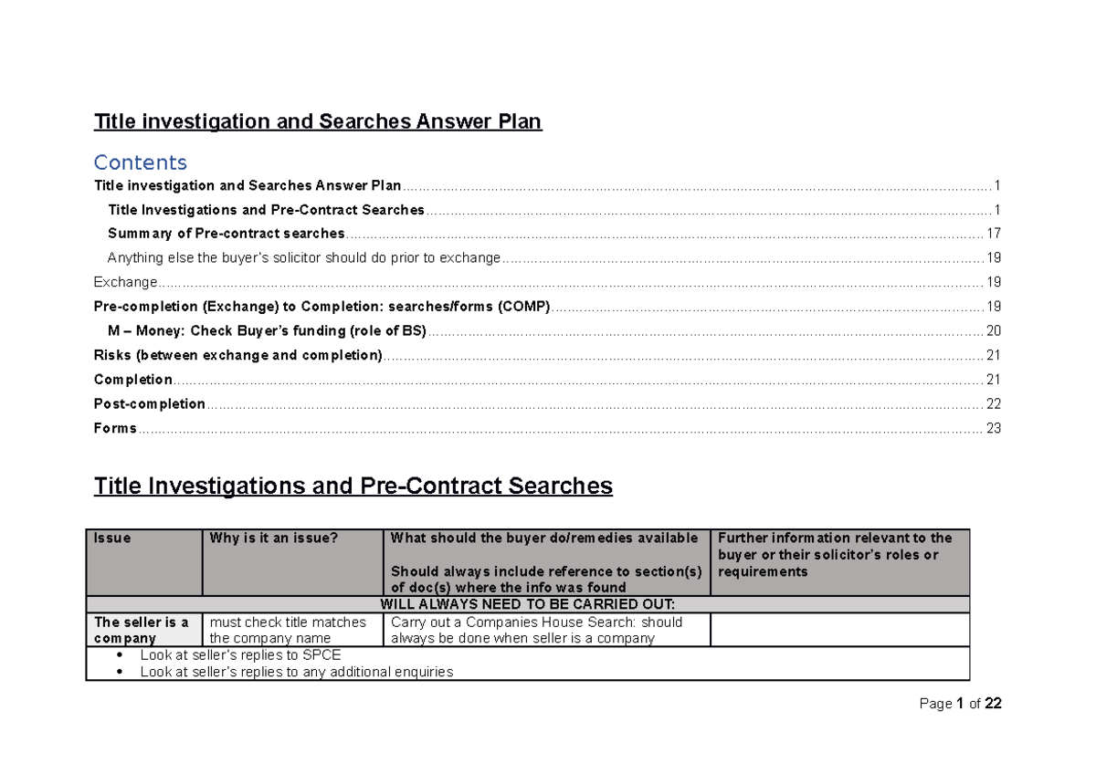 Title investigation Question Plan - Title investigation and Searches ...
