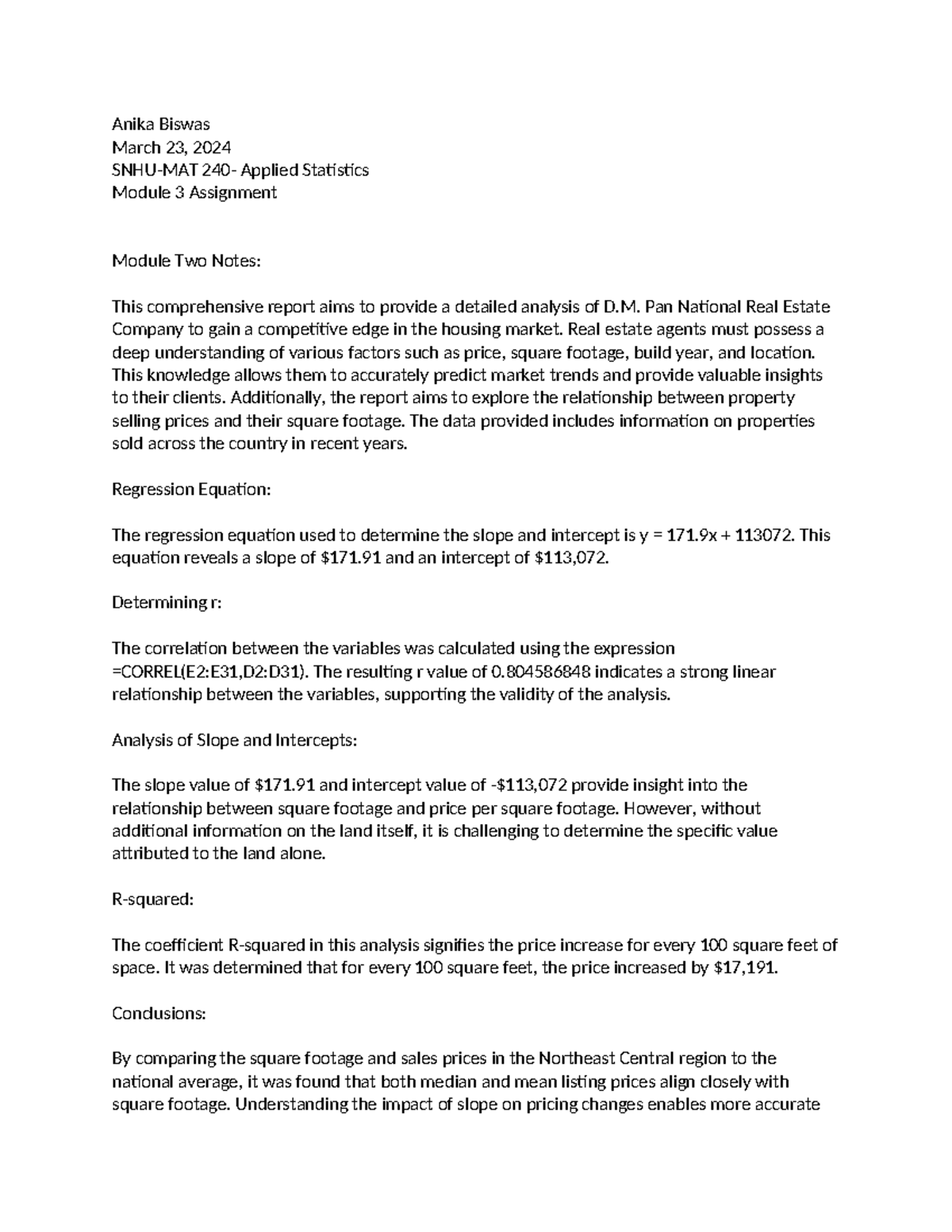 Stat M3 A1 - homework - Anika Biswas March 23, 2024 SNHU-MAT 240 ...