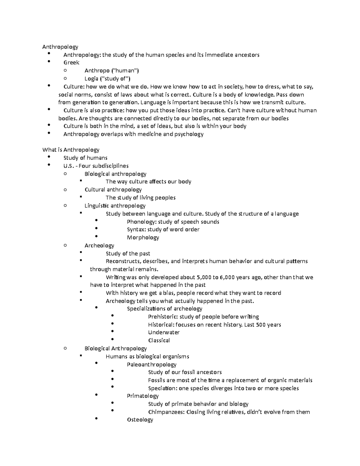 Full Sememester Notes - Anthropology Anthropology: the study of the ...
