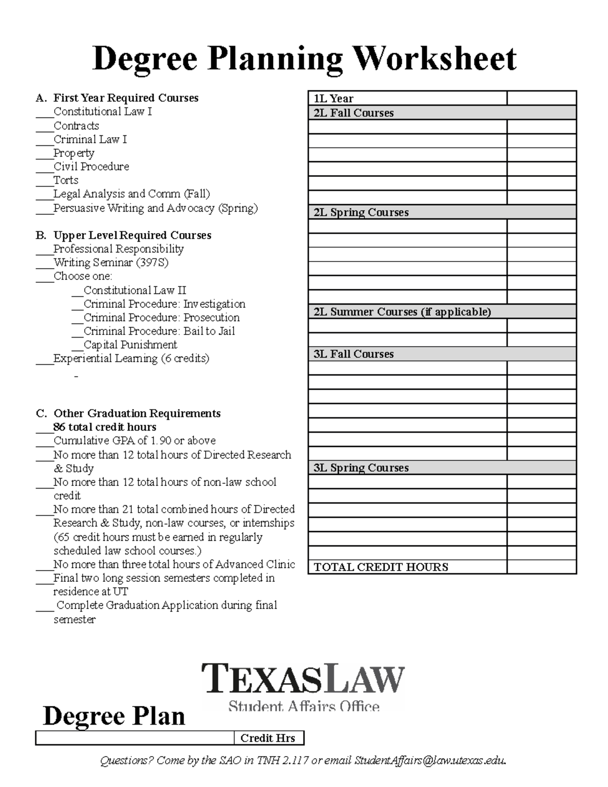 Degree Planning Worksheet Transfer - Degree Planning Worksheet A. First ...