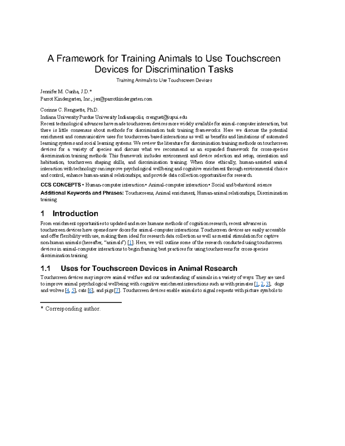 A Framework for Training Animals to Use - Cunha, J.* Parrot ...